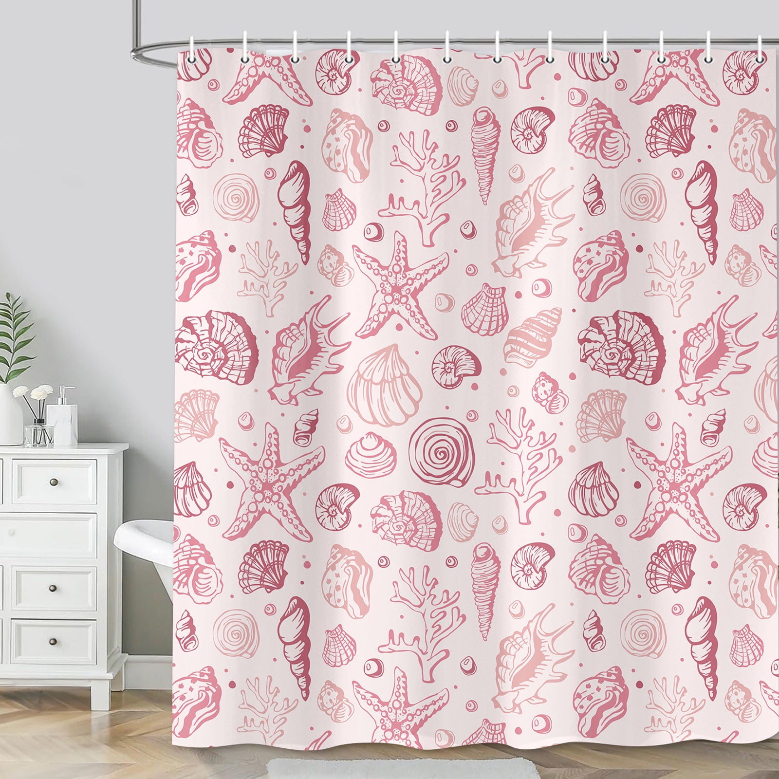 Summer Beach Seashell Shower Curtain,Pink Kids Shower Curtain Set ...
