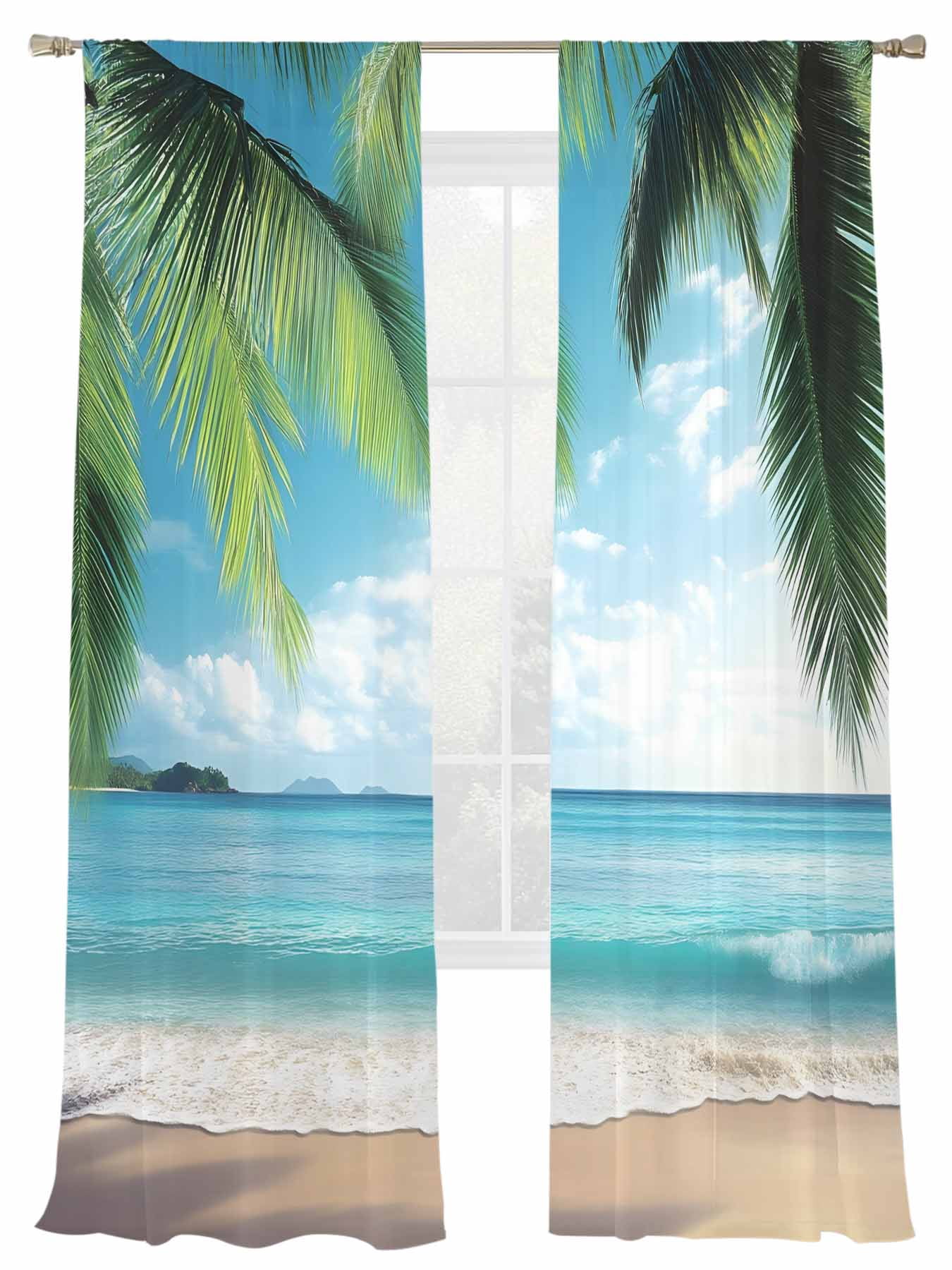 Summer Beach Sheer Curtains 108 Inch Length 2 Panels Set, Semi ...