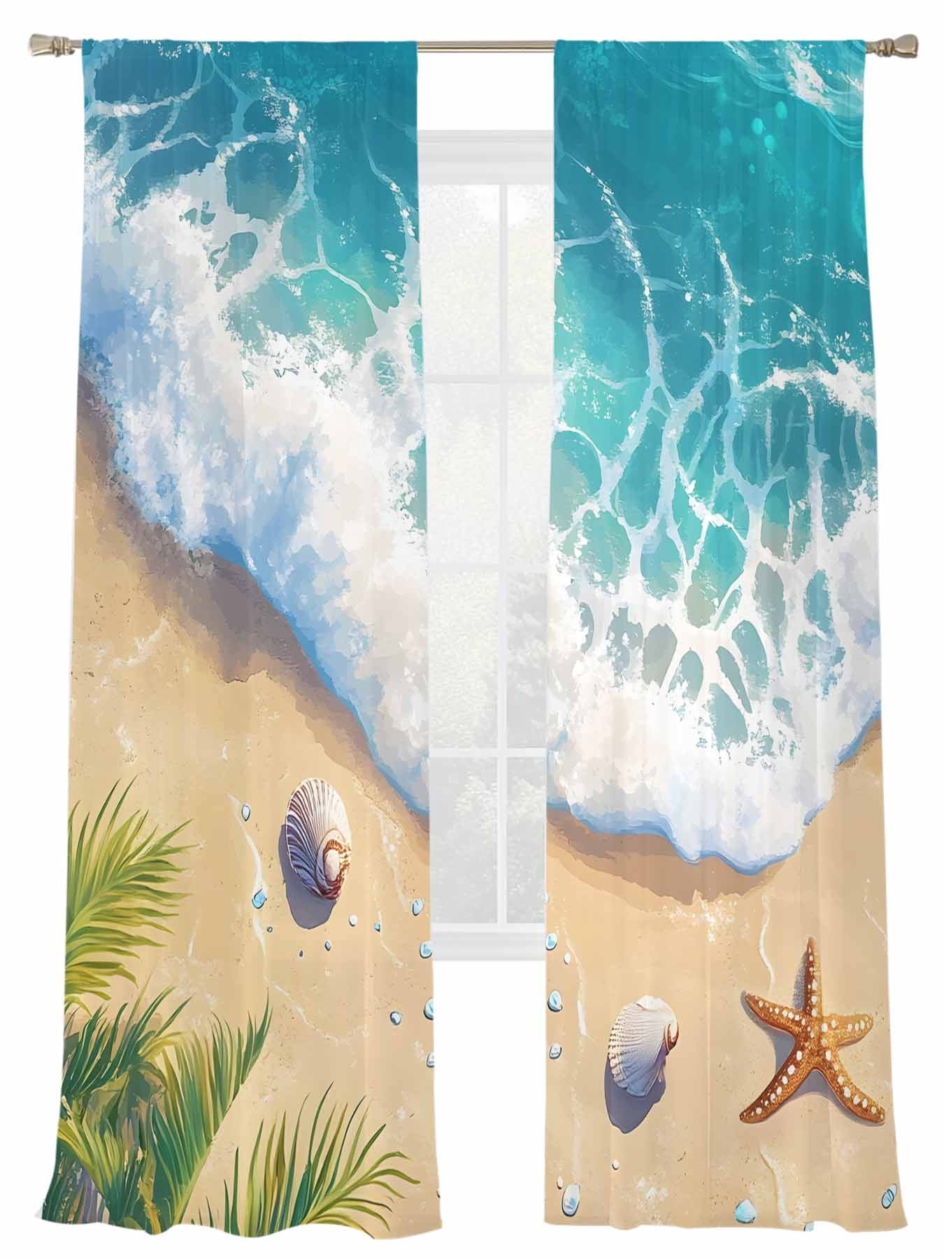 Summer Beach Sheer Curtains 2 Panels Set Ocean Starfish Shell Spray ...
