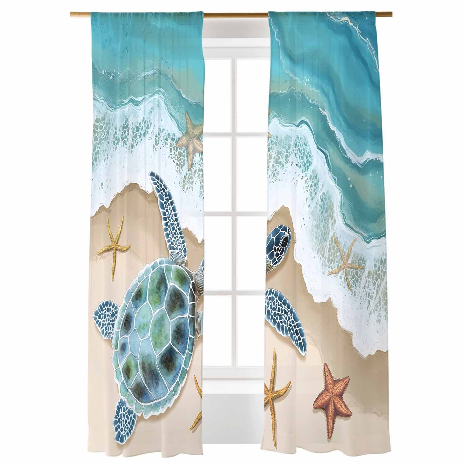 Summer Beach Sheer Curtains 2 Panels Set, Sea Turtle Spray Starfish ...
