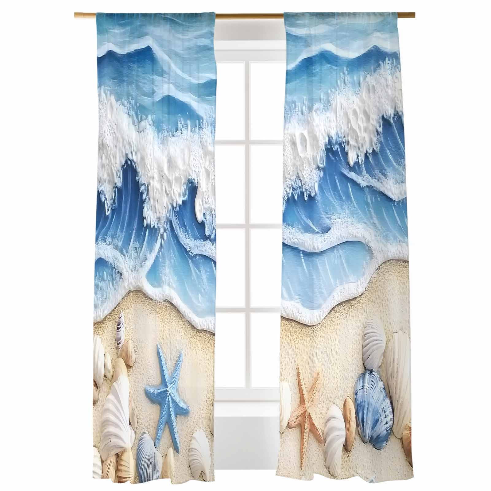 Summer Beach Sheer Curtains 2 Panels Set, Seashell Starfish Window ...