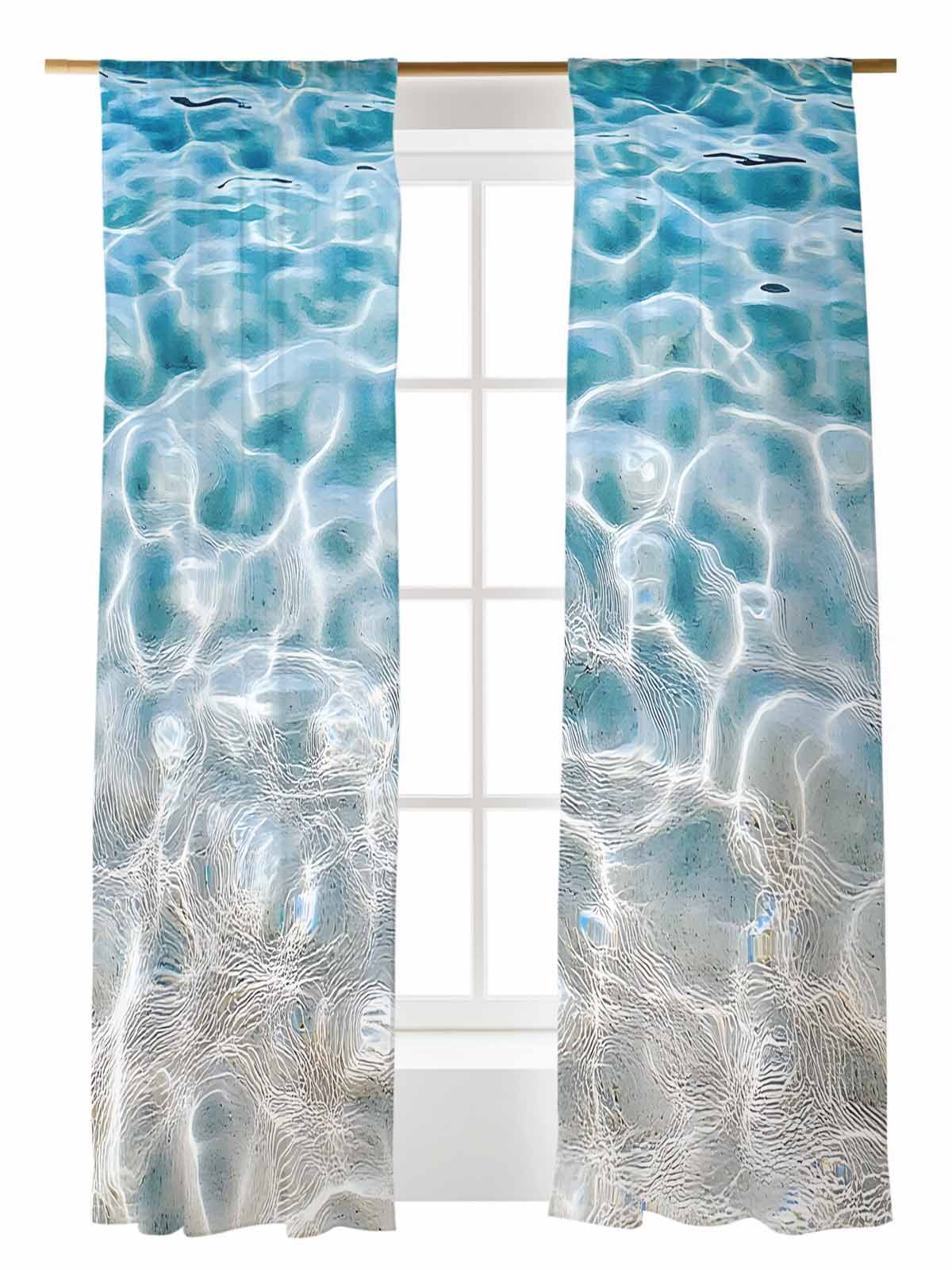 Summer Beach Sheer Curtains 2 Panels Set Summer Water Ripple Ocean Art ...