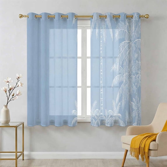 Summer Beach Sheer Curtains 45 Inch Long 2 Panels, Graffiti White Palm ...