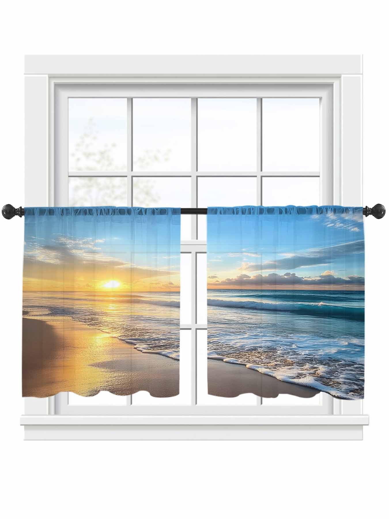 Summer Beach Sheer Curtains 54 Inch Length 2 Panels Set, Semi ...