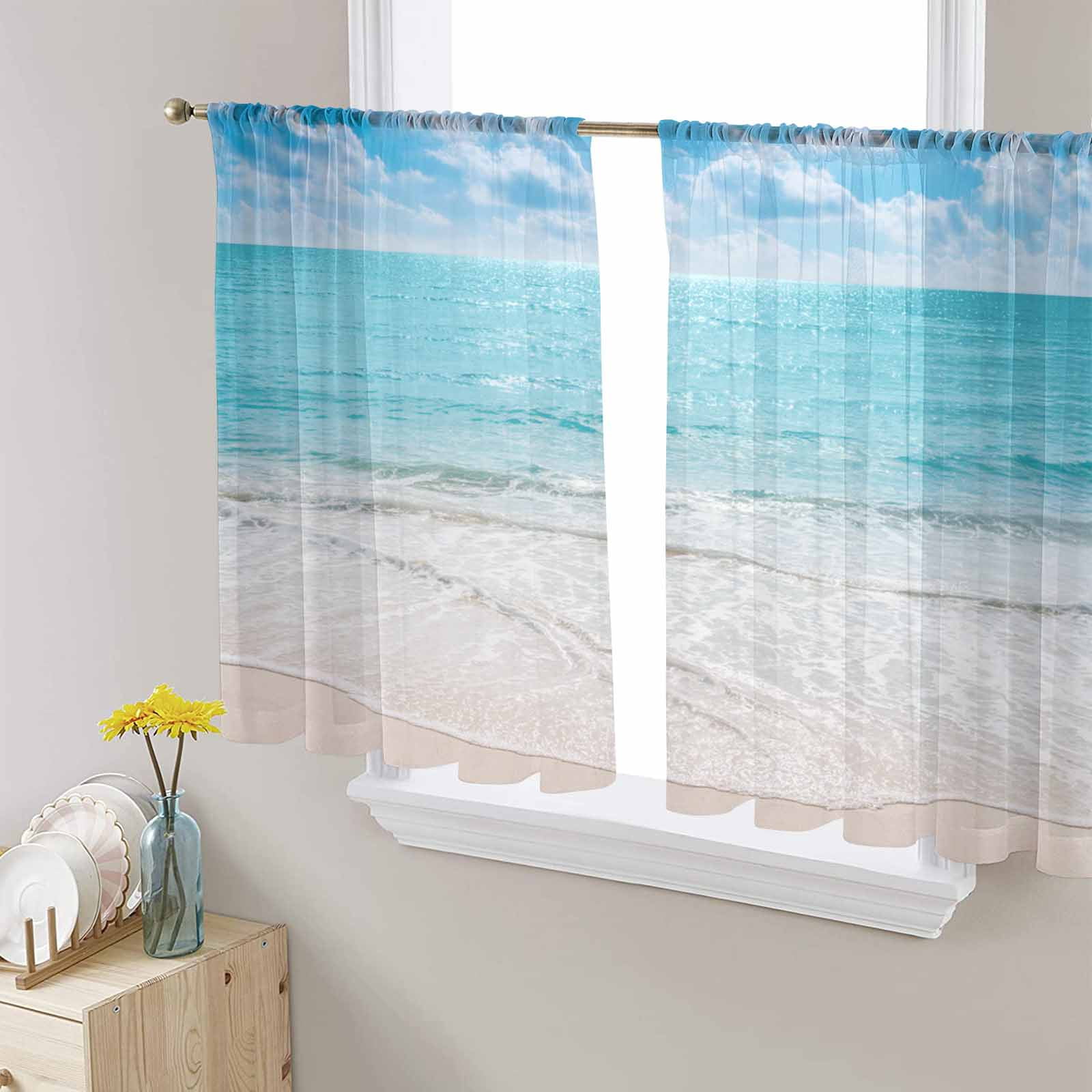 Summer Beach Sheer Curtains 54 Inches Length 2 Panels Set, Window Sheer ...