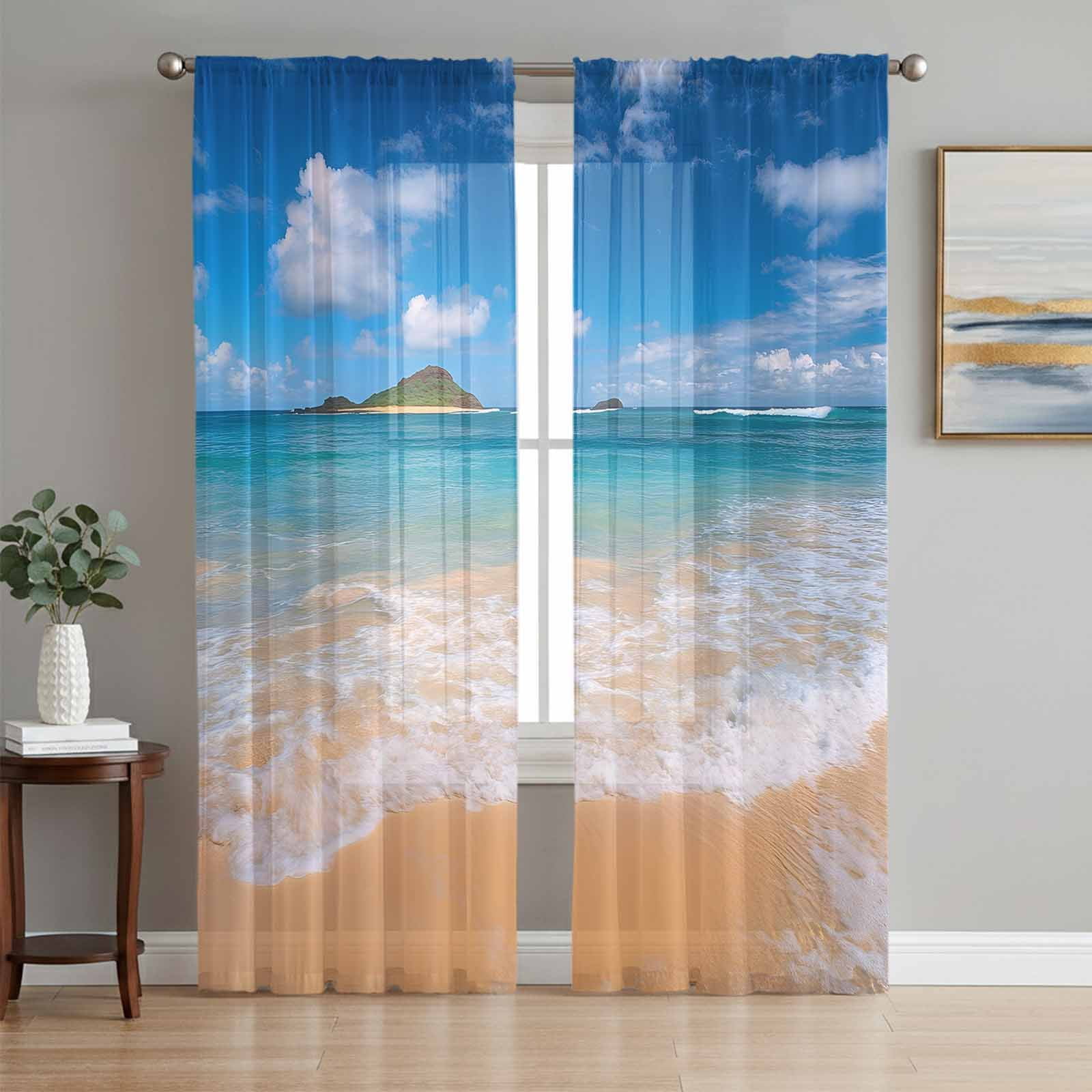 Summer Beach Sheer Curtains 63 Inch Length 2 Panels Set, Coastal ...