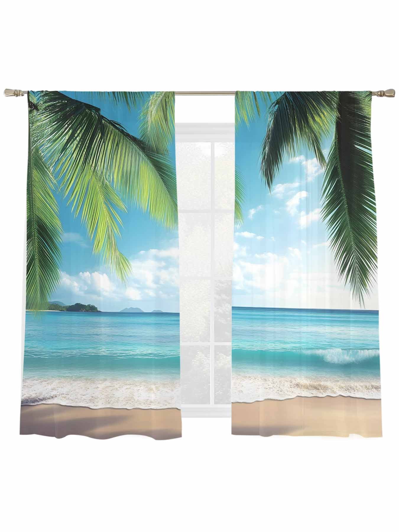 Summer Beach Sheer Curtains 63 Inch Length 2 Panels Set, Semi ...