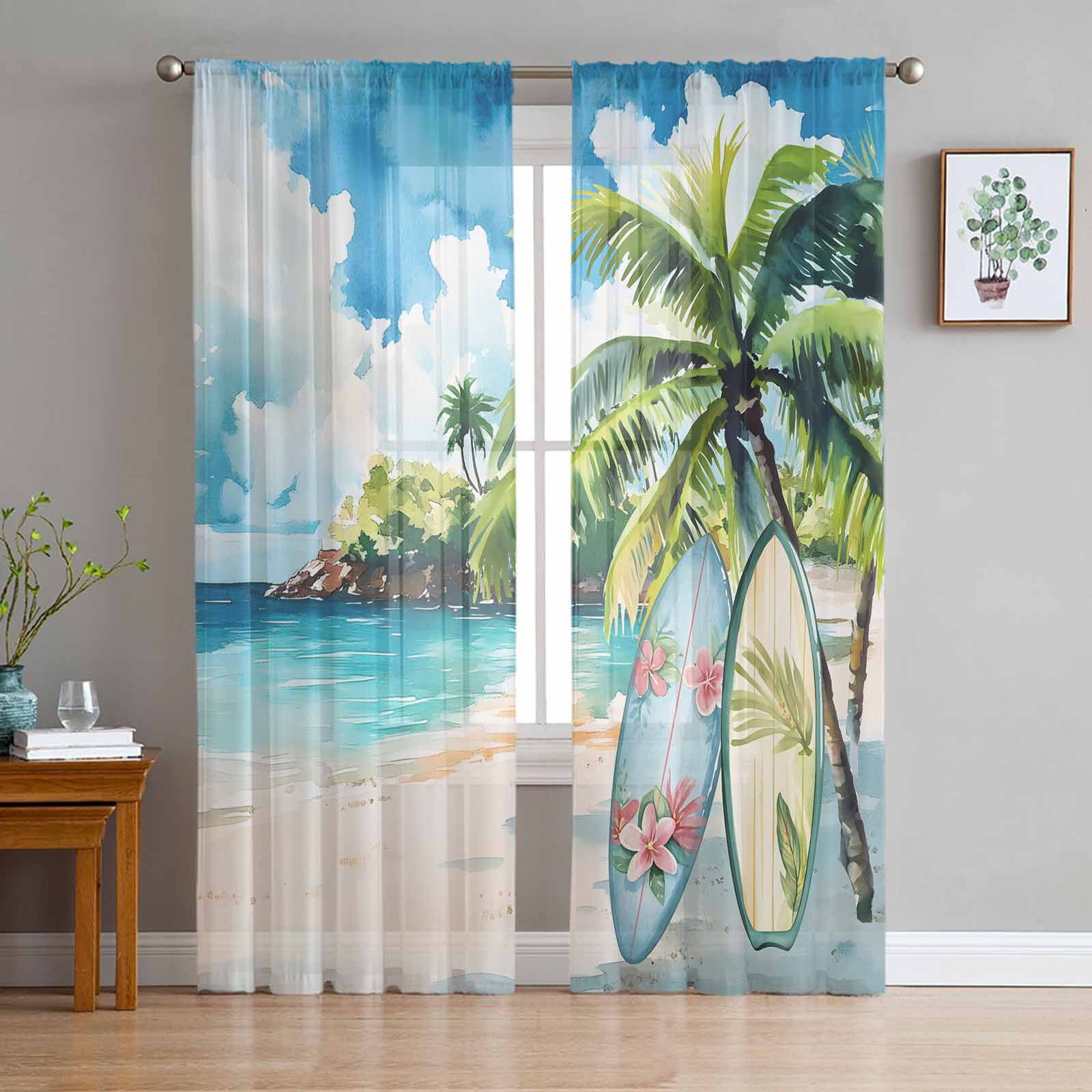 Summer Beach Sheer Curtains 72 Inches Long 2 Panels Set, Window Sheer ...