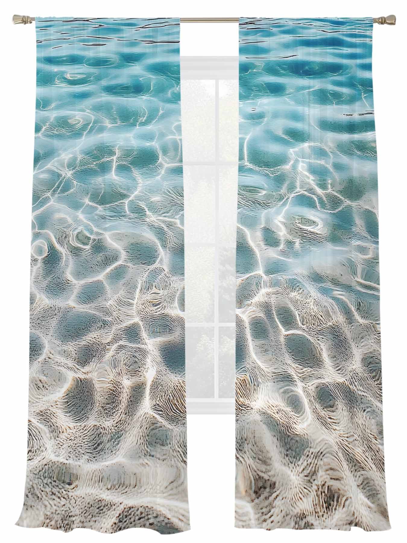 Summer Beach Sheer Curtains 84 Inch Long 2 Panels, Water Ripple Ocean ...