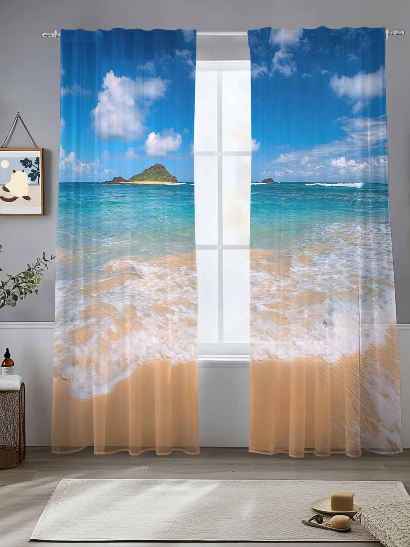 Summer Beach Sheer Curtains for Living Room Bedroom Coastal Seaside ...