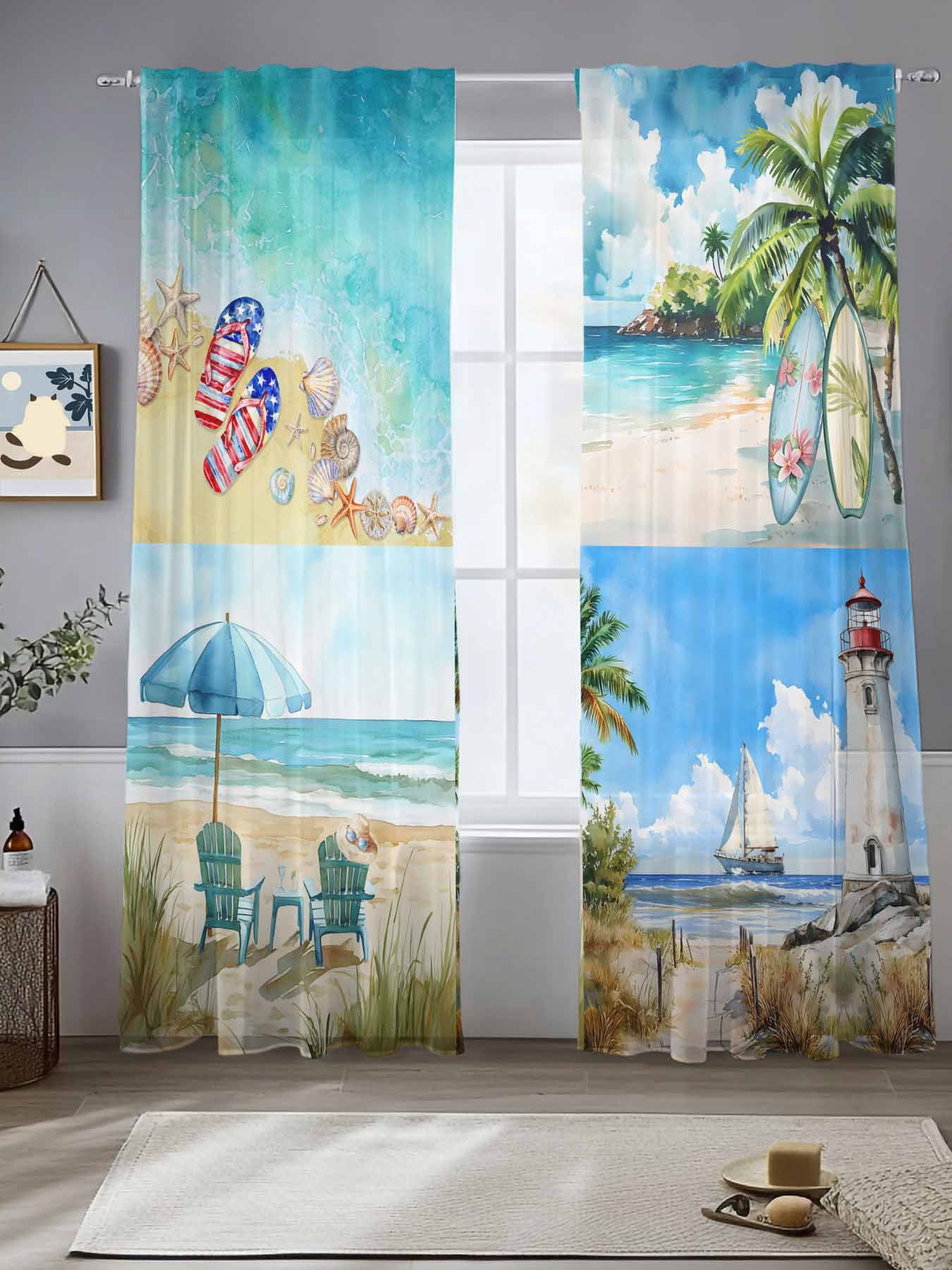 Summer Beach Sheer Curtains for Living Room Bedroom Modern Tropical ...