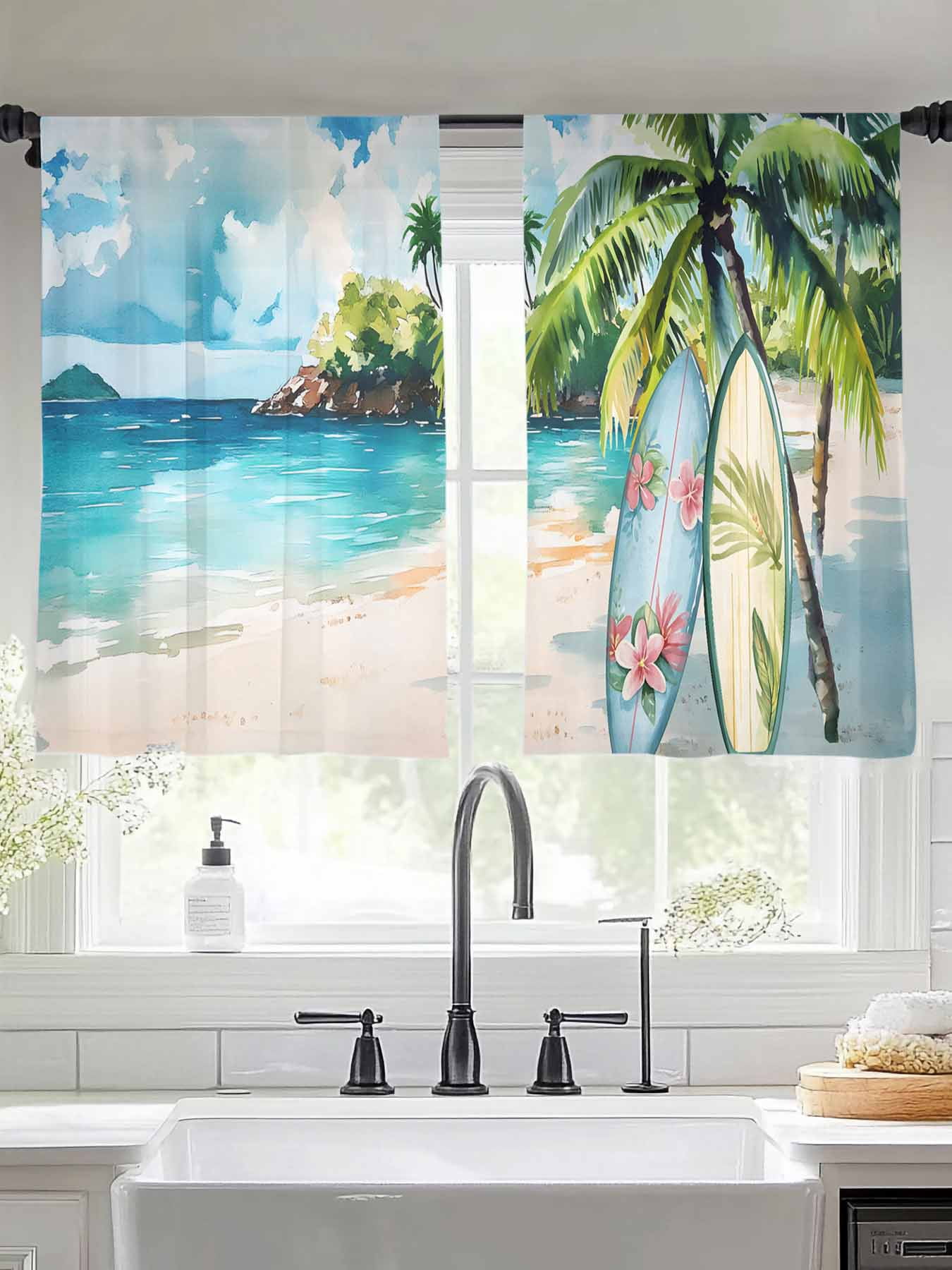 Summer Beach Sheer Curtains for Living Room Bedroom Tropical Coastal ...