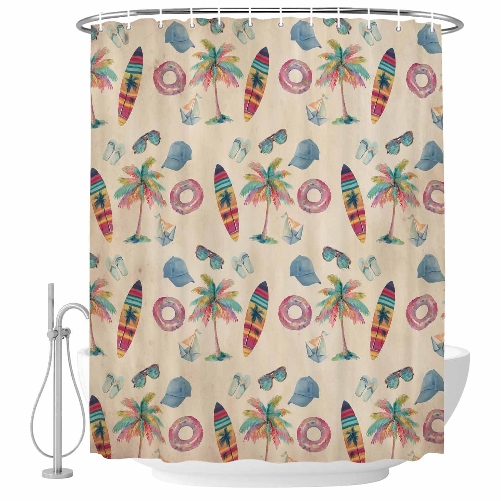 Summer Beach Shower Curtain Set - 48" x 72" Washable Bathtub Curtain ...