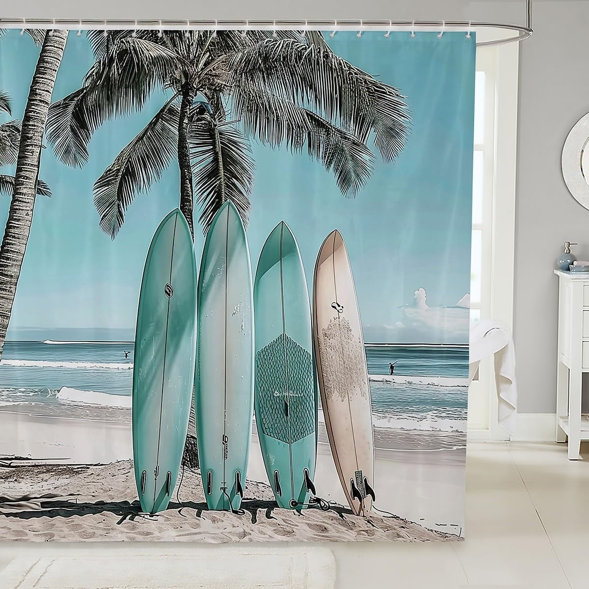 Summer Beach Shower Curtains Sea Beach Surfboard Bathroom Curtains ...