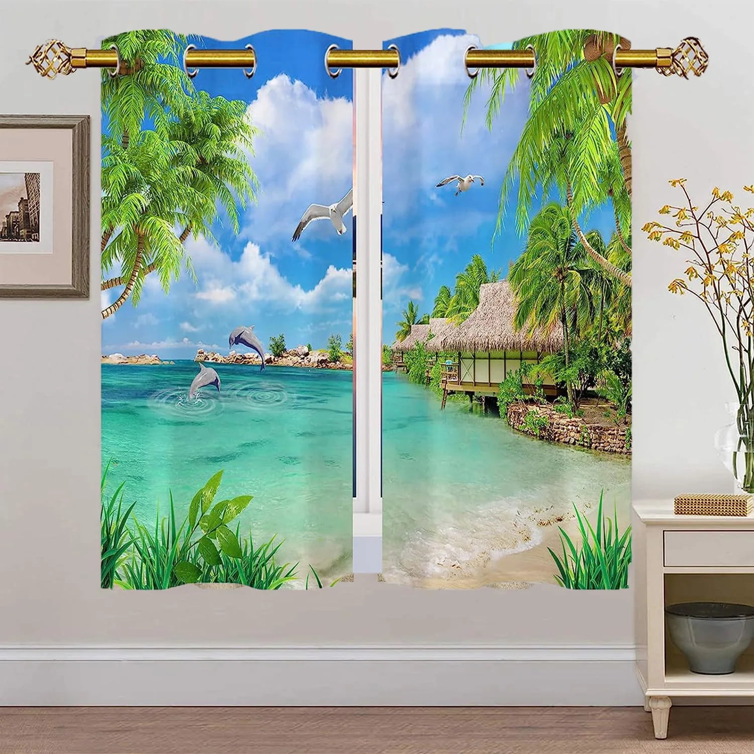 Summer Beach Star Curtains Blue Ocean Landscape Curtain for Bedroom ...