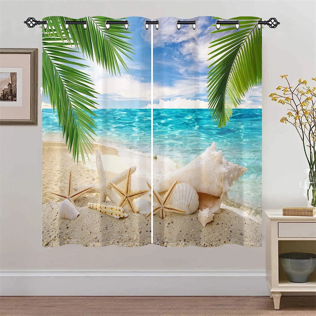 Summer Beach Star Sea Natural Sky Tree View Window Curtain For Living Room Kids Bedroom Bathroom ...