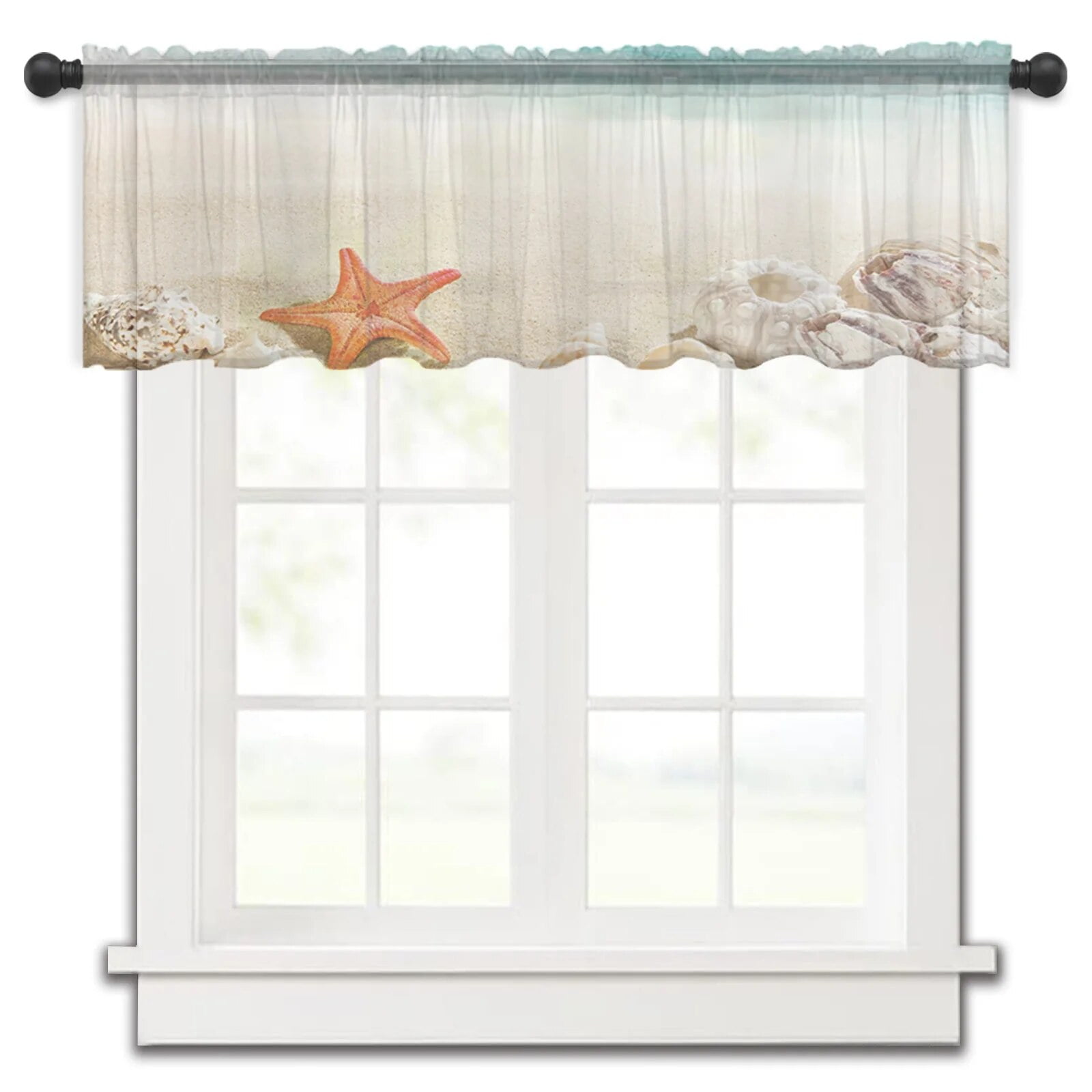 Summer Beach Star Shell Short Sheer Window Curtain Tulle Curtains for ...