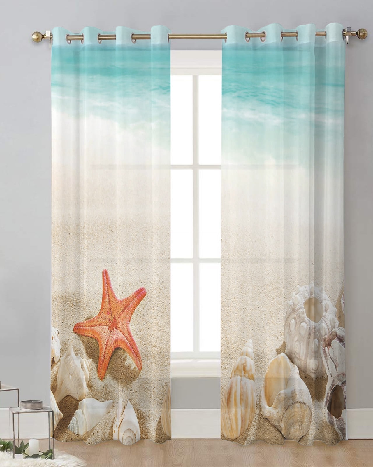 Summer Beach Star Shell Tulle Drapes for Living Room Bedroom Sheer ...