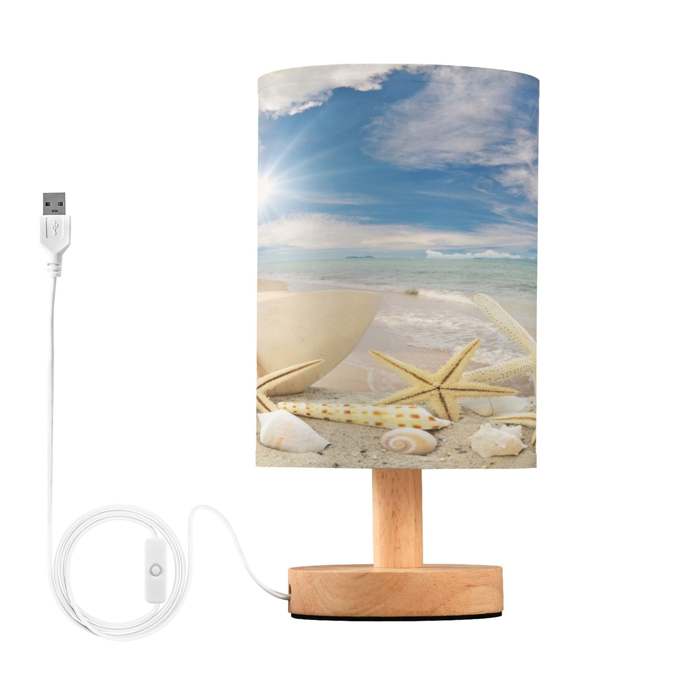 Summer Beach Starfish Bedside Table Lamp LED Desk Lamps with USB ...