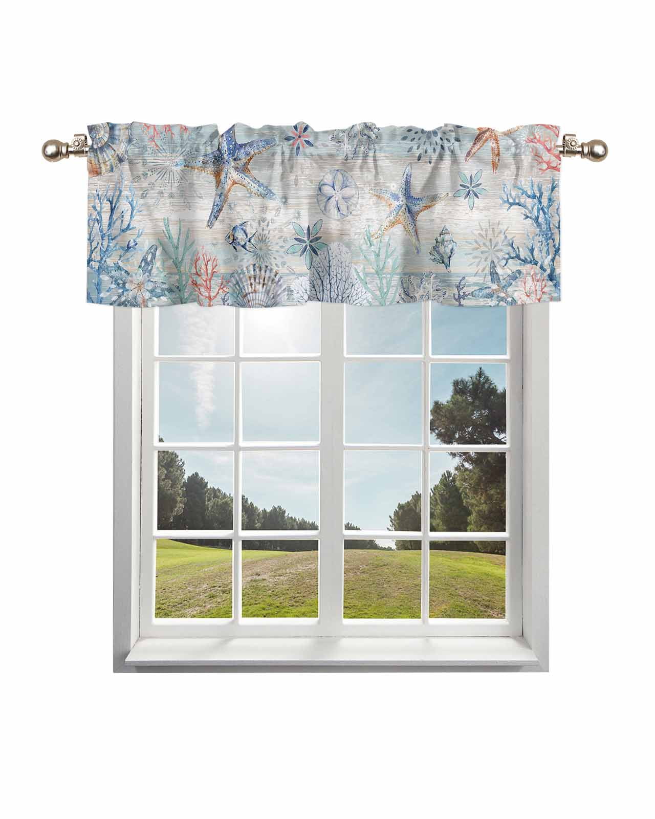 Summer Beach Starfish Curtain Valances for Window, Farmhouse Window ...