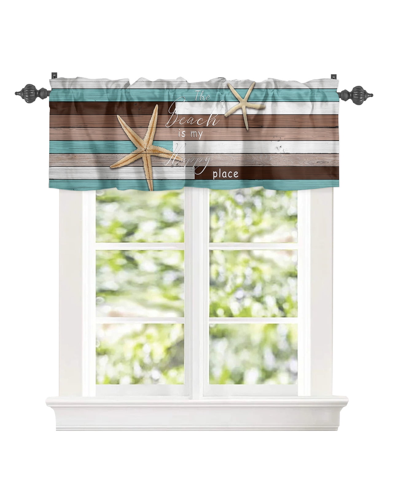 Summer Beach Starfish on Patchwork Planks Window Treatment Panel for ...