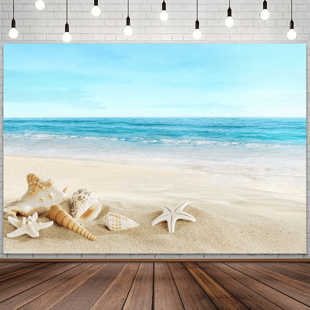 Summer Beach with Starfish Sea Shells Polyester Photography Backdrop ...