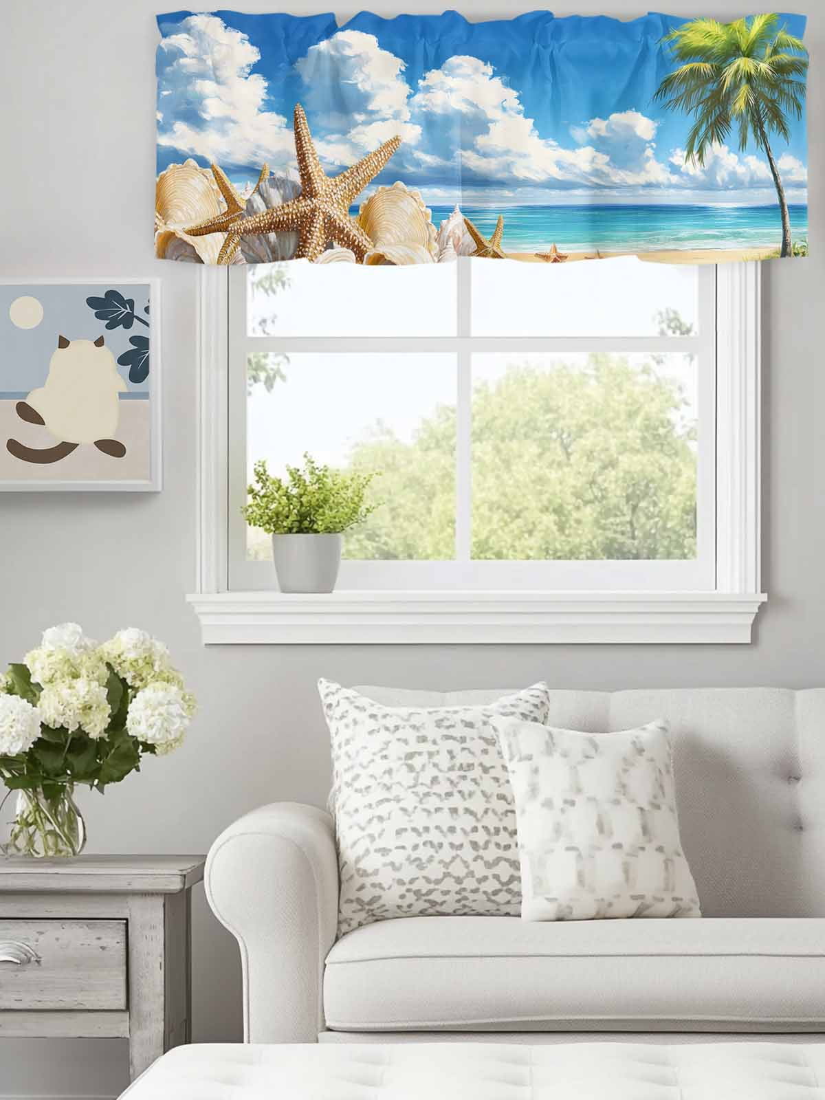 Summer Beach Starfish Shell Valances for Windows,Kitchen Valance Rod ...