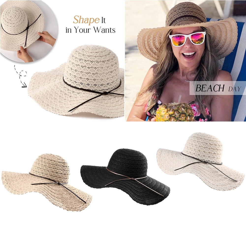 Summer Beach Sun Hats for Women Wide Brim Foldable Floppy Travel ...