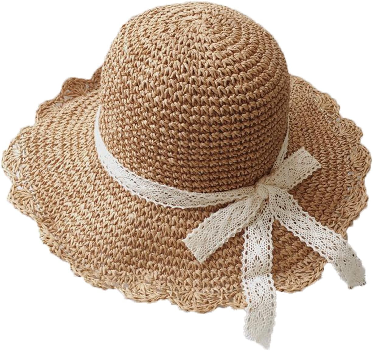 Summer Beach Sun Straw Hats for Women Wide Brim Packable Travel Bucket ...