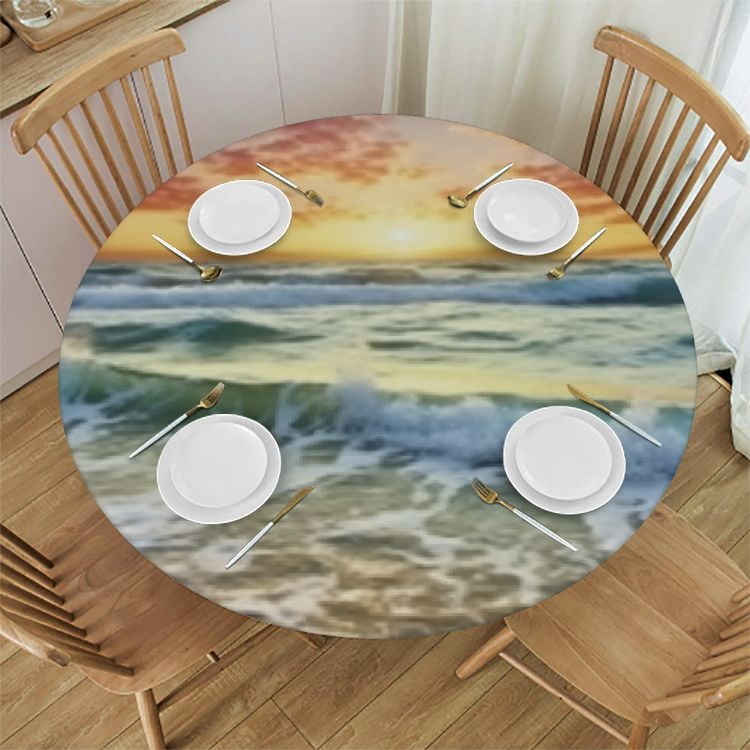 Summer Beach Sunrise Round Fitted Table Cloth with Elastic Edge ...