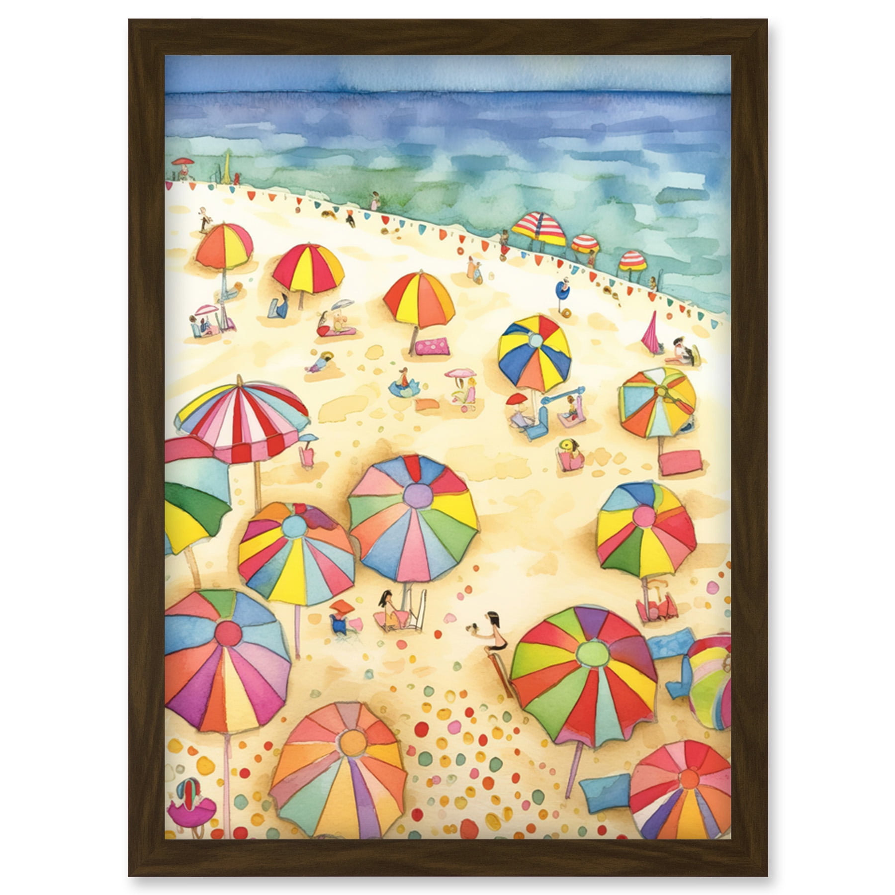Summer Beach Sunshine Folk Art Artwork Framed Wall Art Print A4 ...