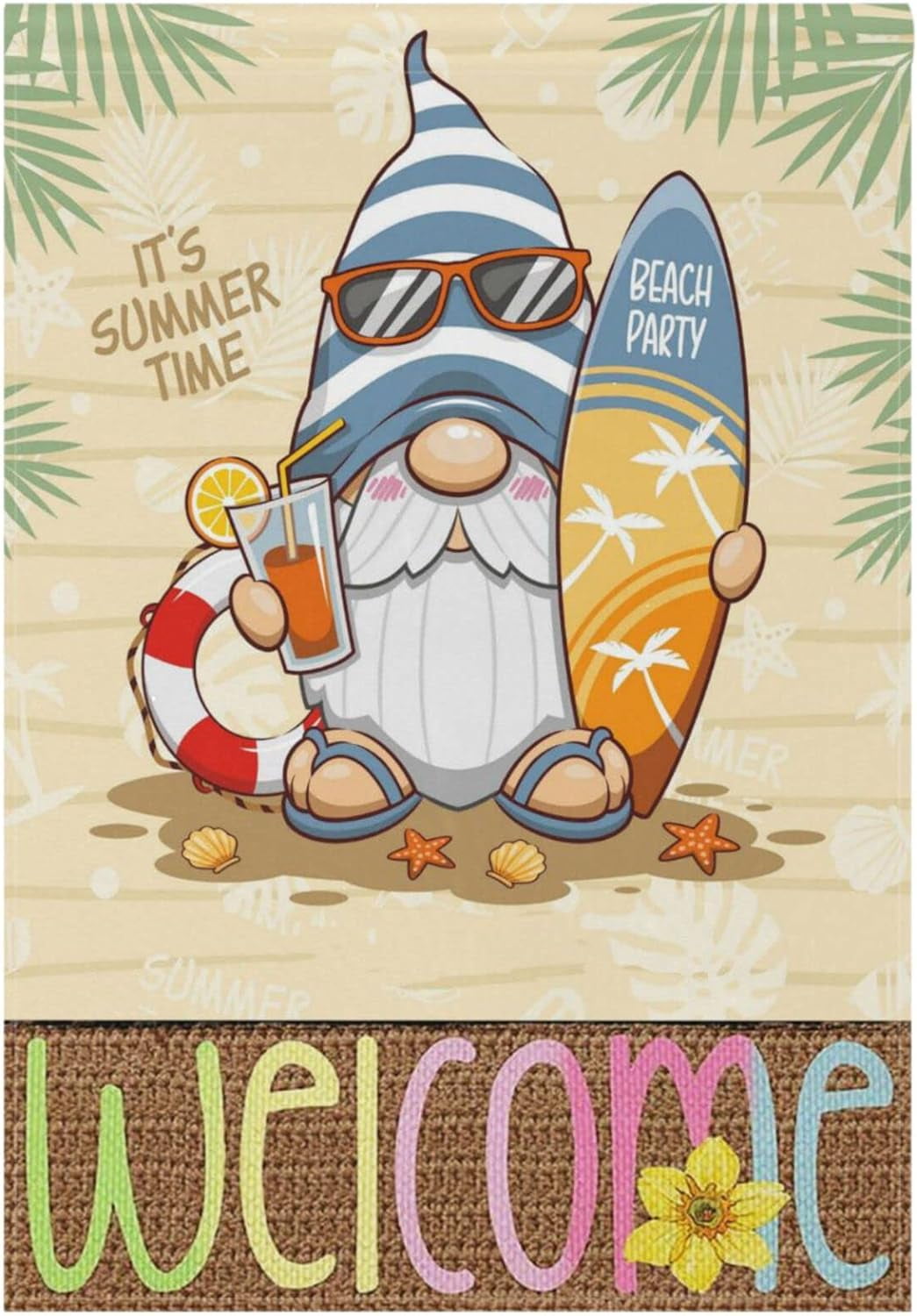 Summer Beach Surfboard Gnome House Flag 28 x 40 Double Sided Hello ...
