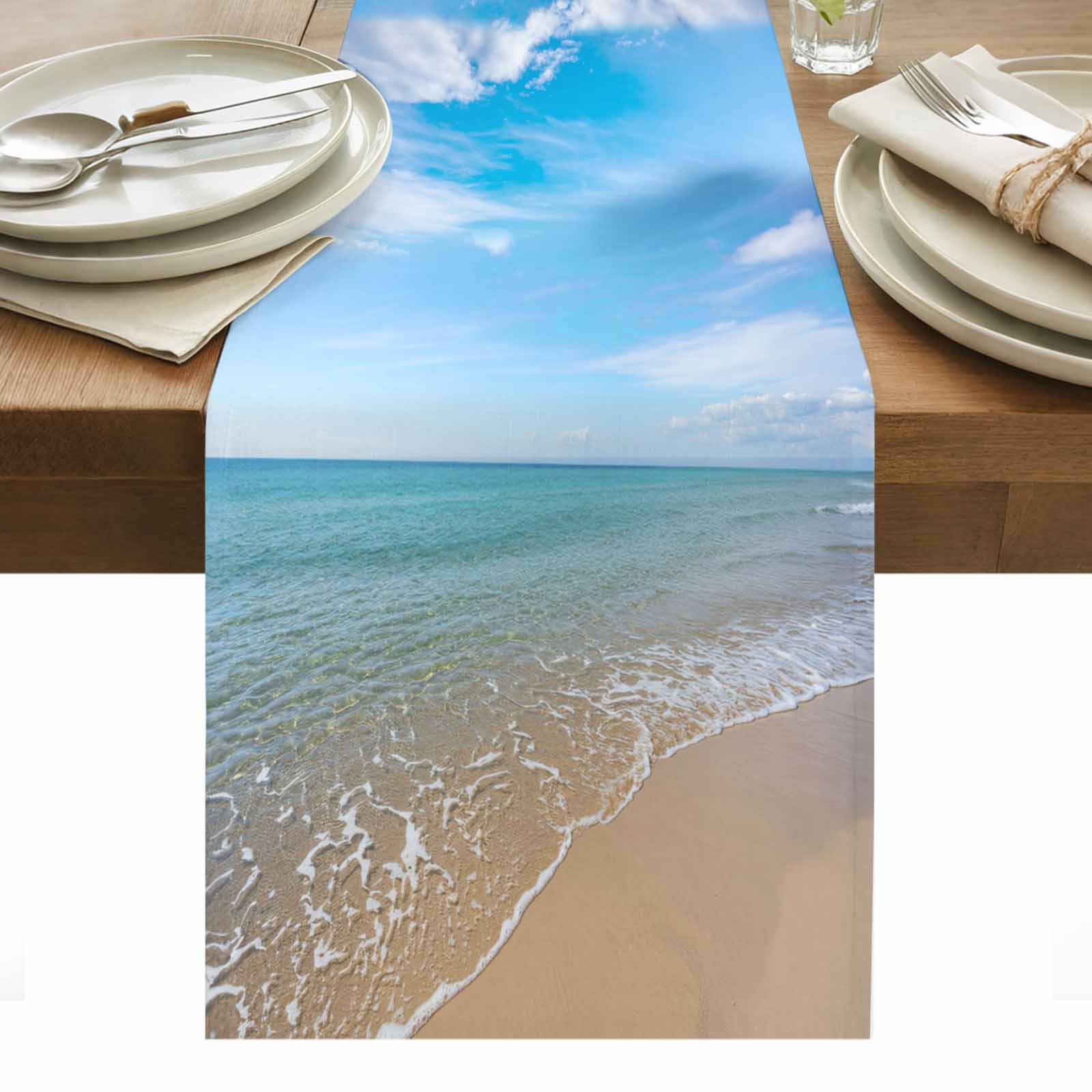 Summer Beach Table Runner - 90 Inch Long, Kitchen Dining Table Runner ...