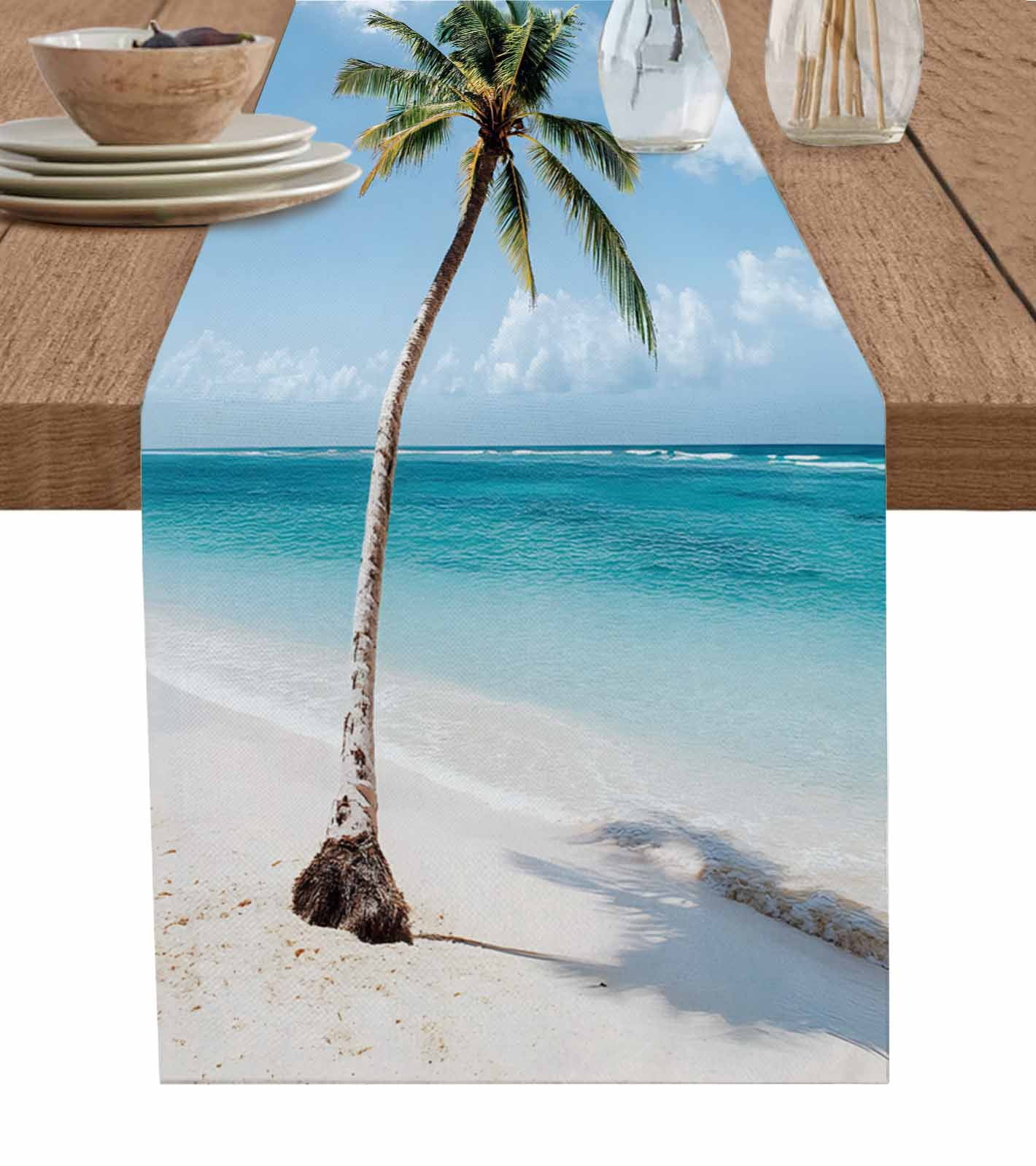Summer Beach Table Runner Botanical Tropical Tree Ocean Blue Sky ...