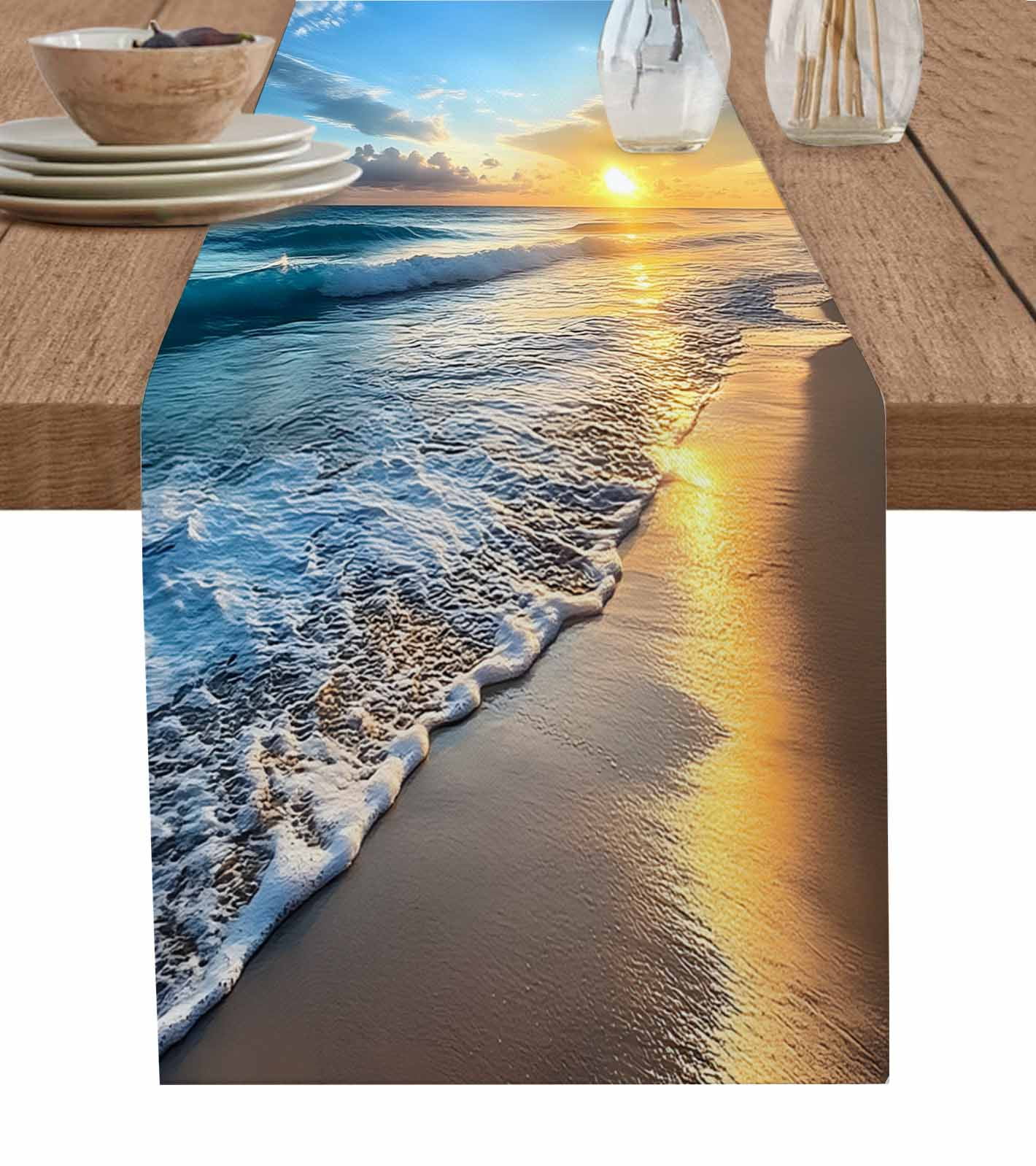 Summer Beach Table Runner Sunset Ocean Coastal Nautical Tablerunners 13 ...