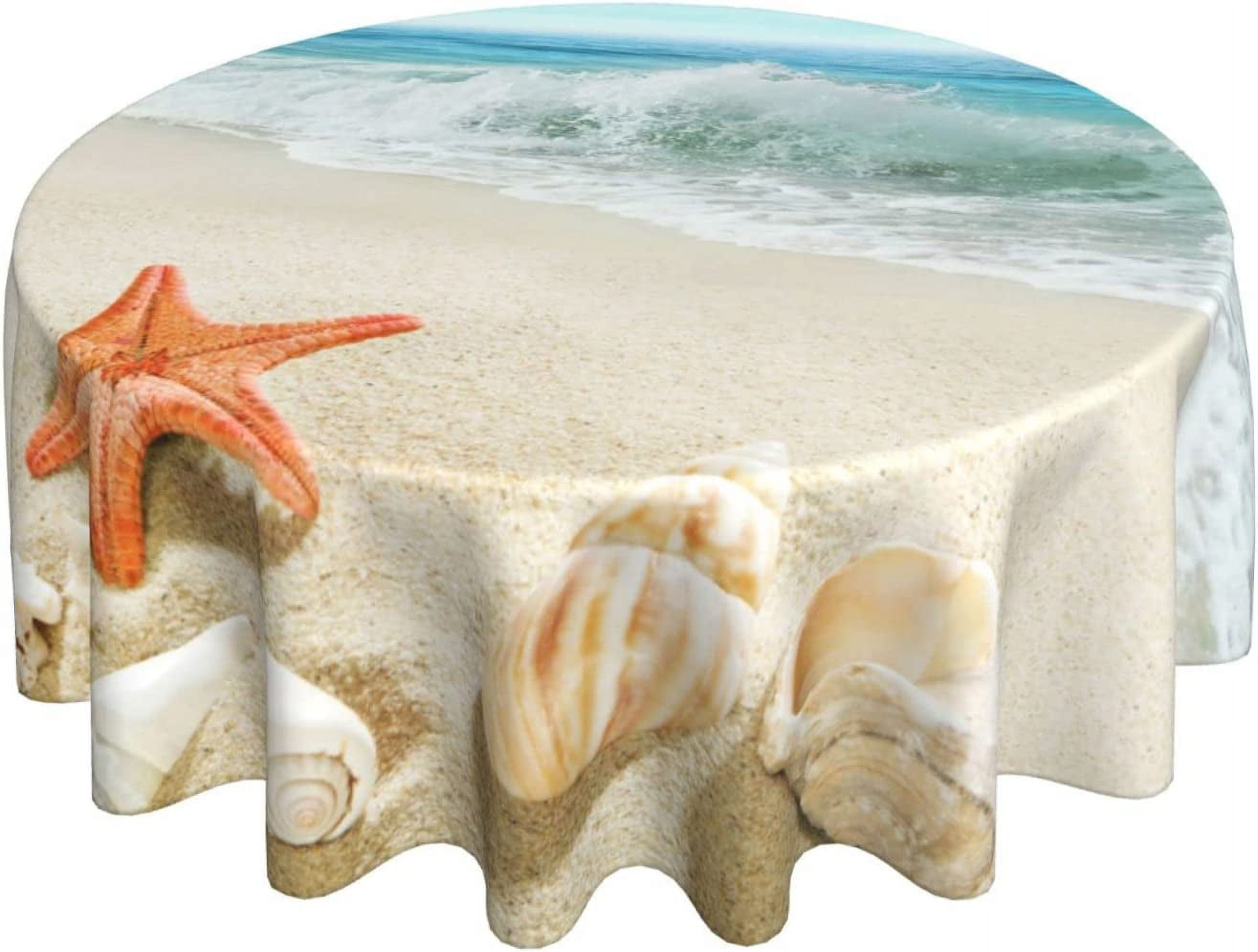 Summer Beach Tablecloth Round 60 Inch Waterproof Polyester Washable ...