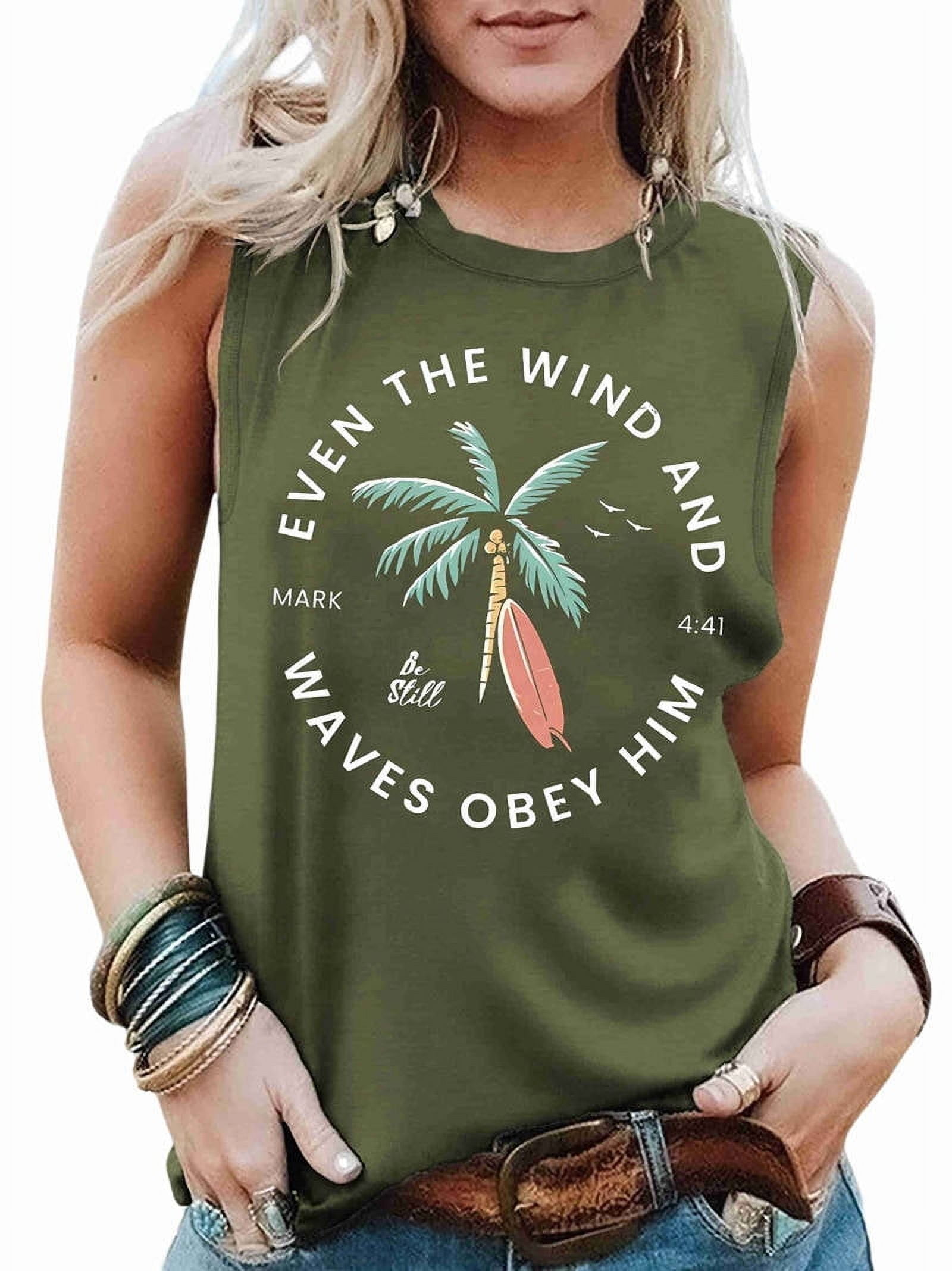 Summer Beach Tank Tops for Women Green Vest (Color Picture and White ...