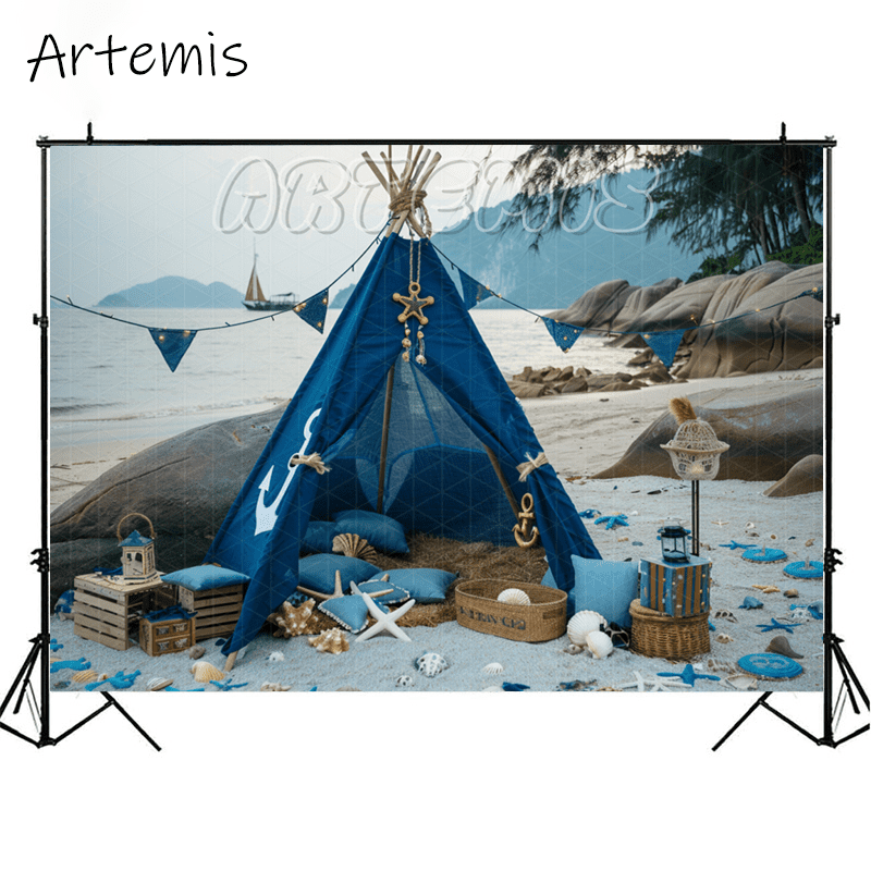 Summer Beach Tent Photography Backdrop Shell Flag Seaside Holiday Cake ...
