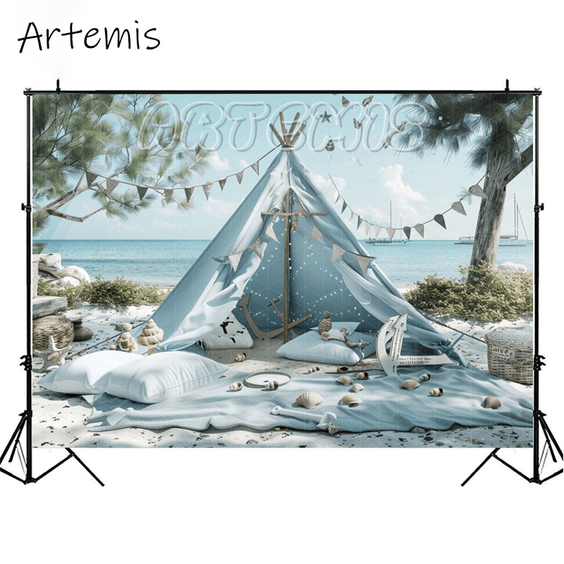 Summer Beach Tent Photography Backdrop Shell Flag Seaside Holiday Cake ...