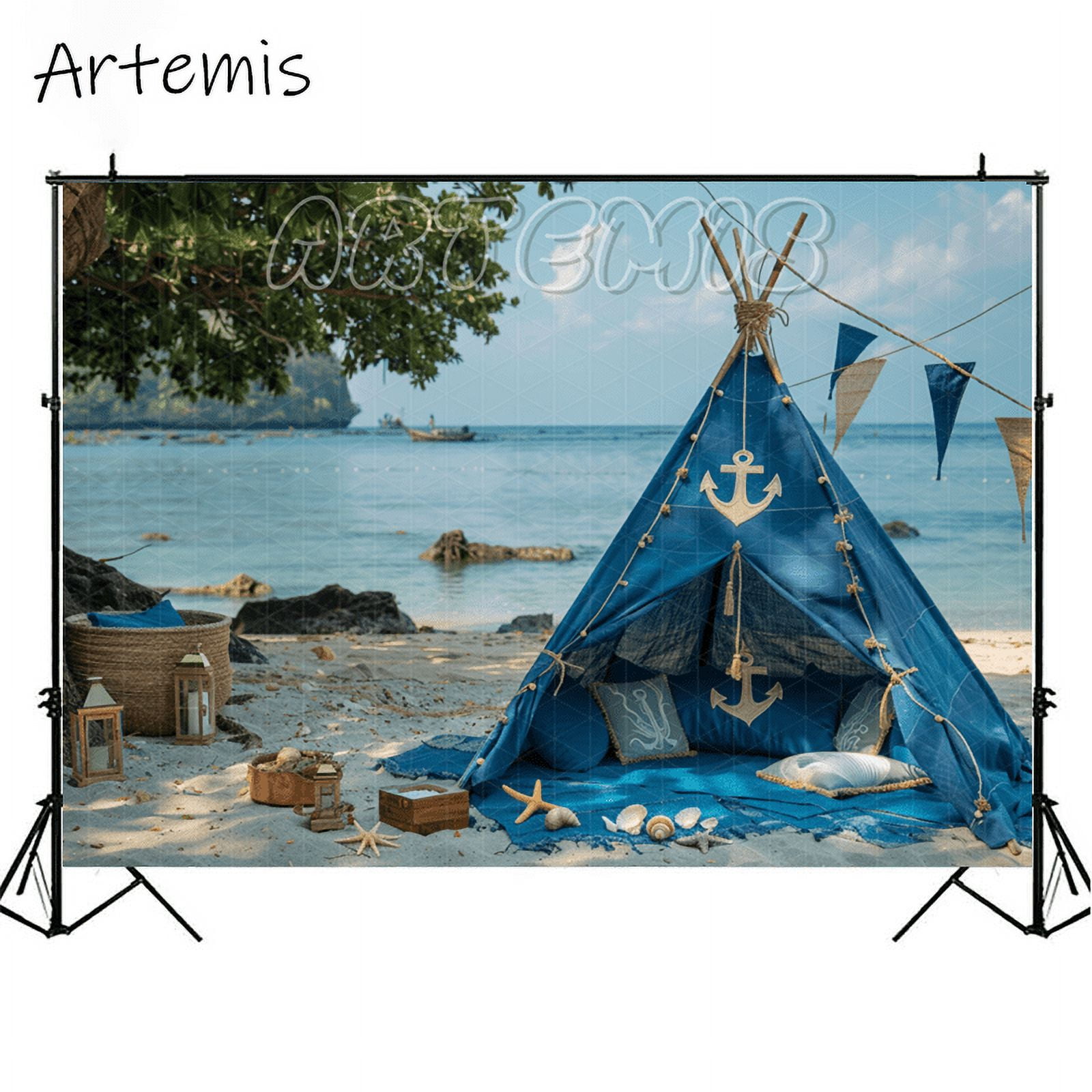 Summer Beach Tent Photography Backdrop Shell Flag Seaside Holiday Cake ...