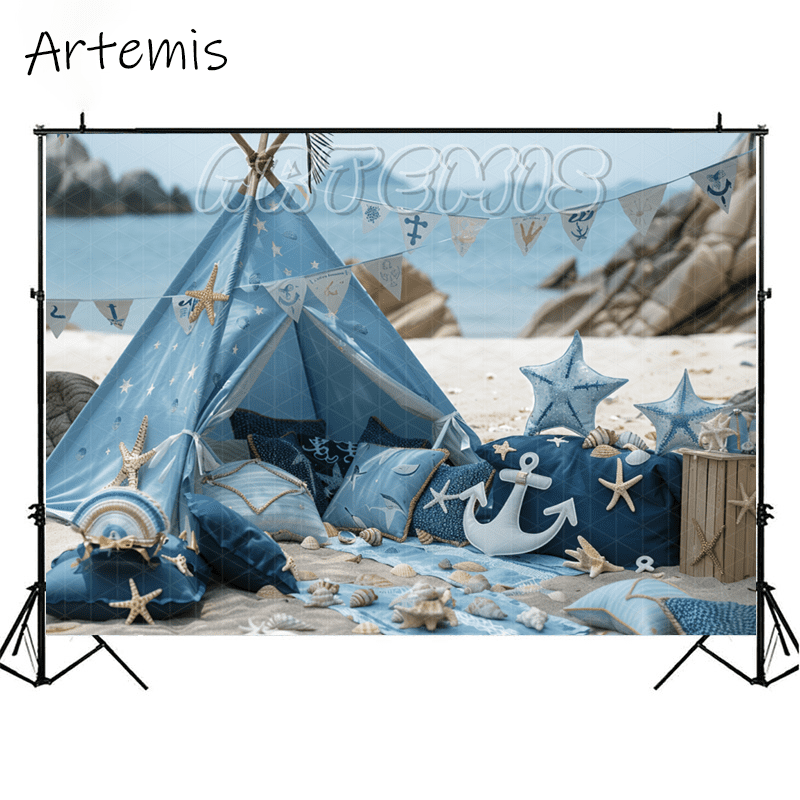 Summer Beach Tent Photography Backdrop Shell Flag Seaside Holiday Cake ...