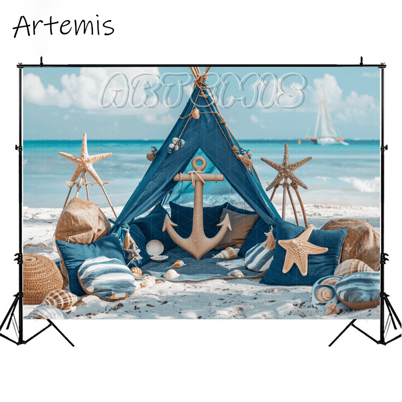 Summer Beach Tent Photography Backdrop Shell Flag Seaside Holiday Cake ...