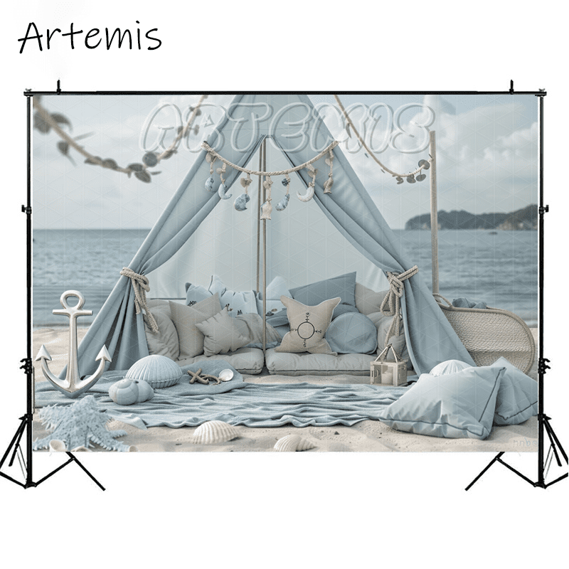 Summer Beach Tent Photography Backdrop Shell Flag Seaside Holiday Cake ...