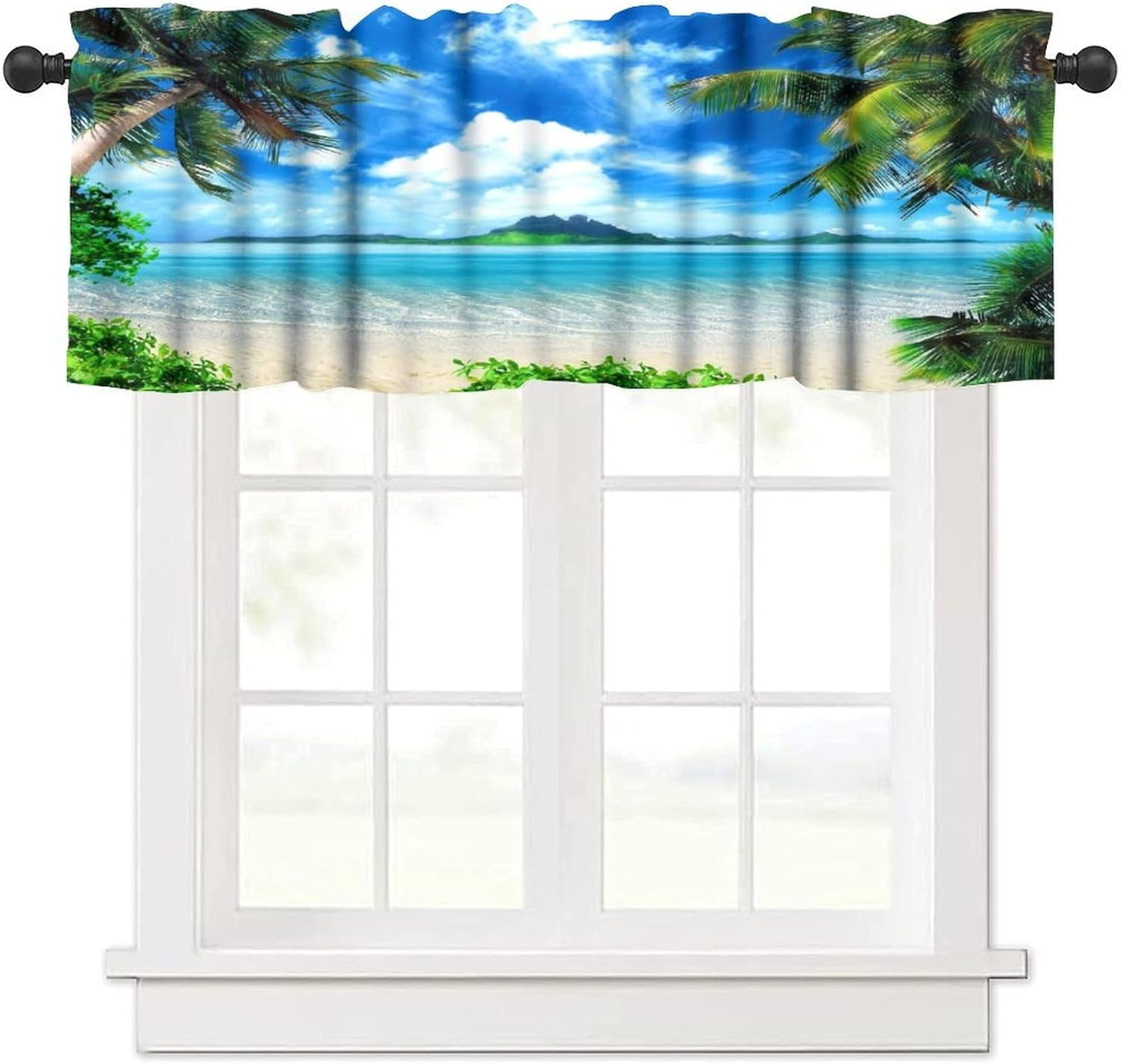 Summer Beach Theme Valance Curtain Hawaiian Ocean Blue Sky Seaside ...