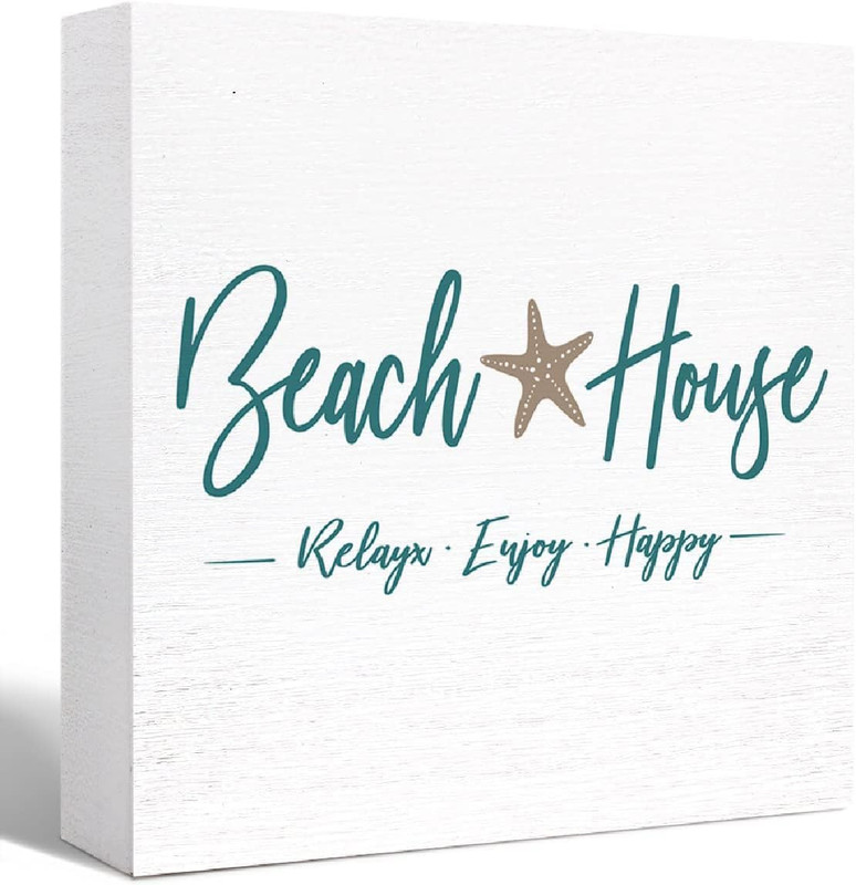 Summer Beach Theme Wood Box Sign Beach House Starfish Wooden Block Sign ...