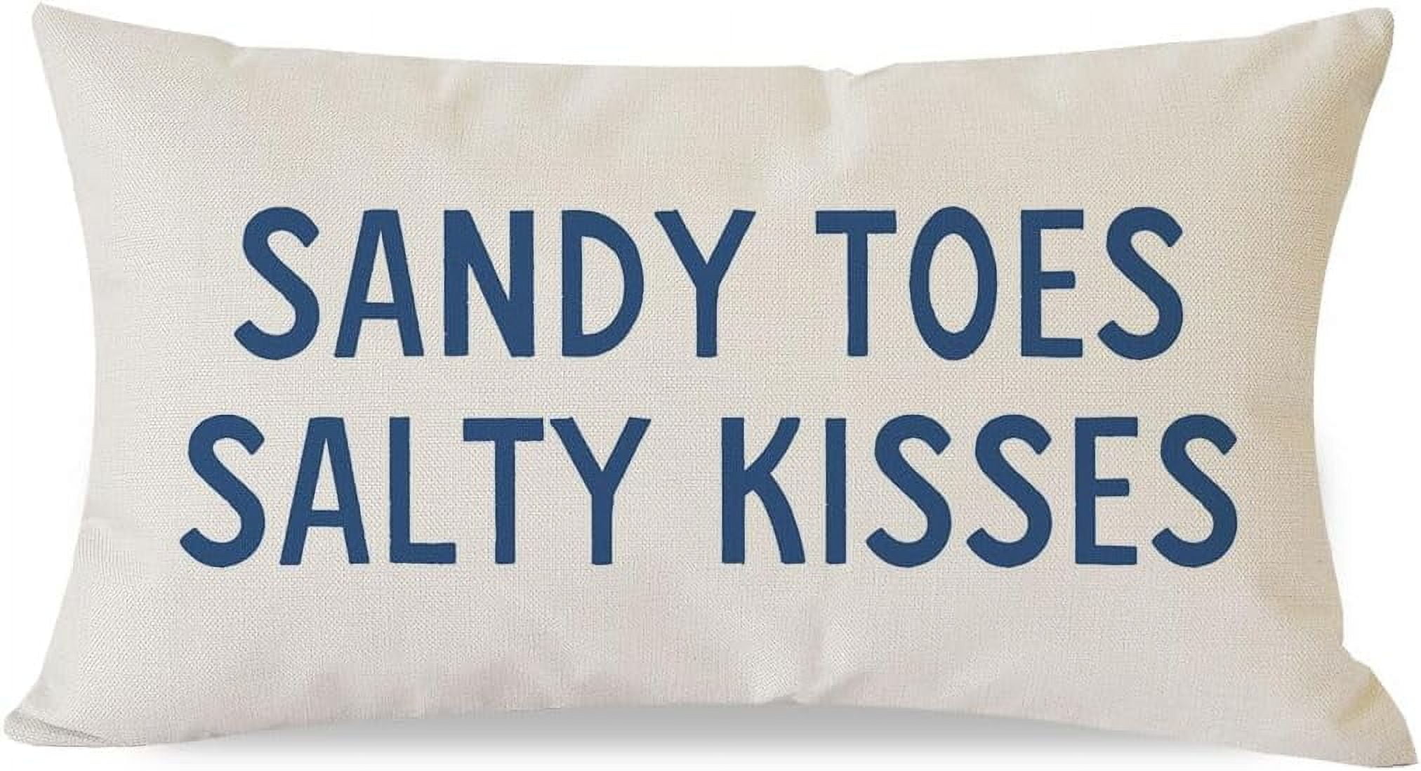 Summer Beach Throw Pillow Covers 12x20 Inch Blue Words Sandy Toes and ...