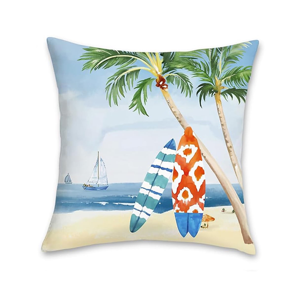 Summer Beach Throw Pillow Covers 18x18 Starfish Surfboard Palm Tree ...