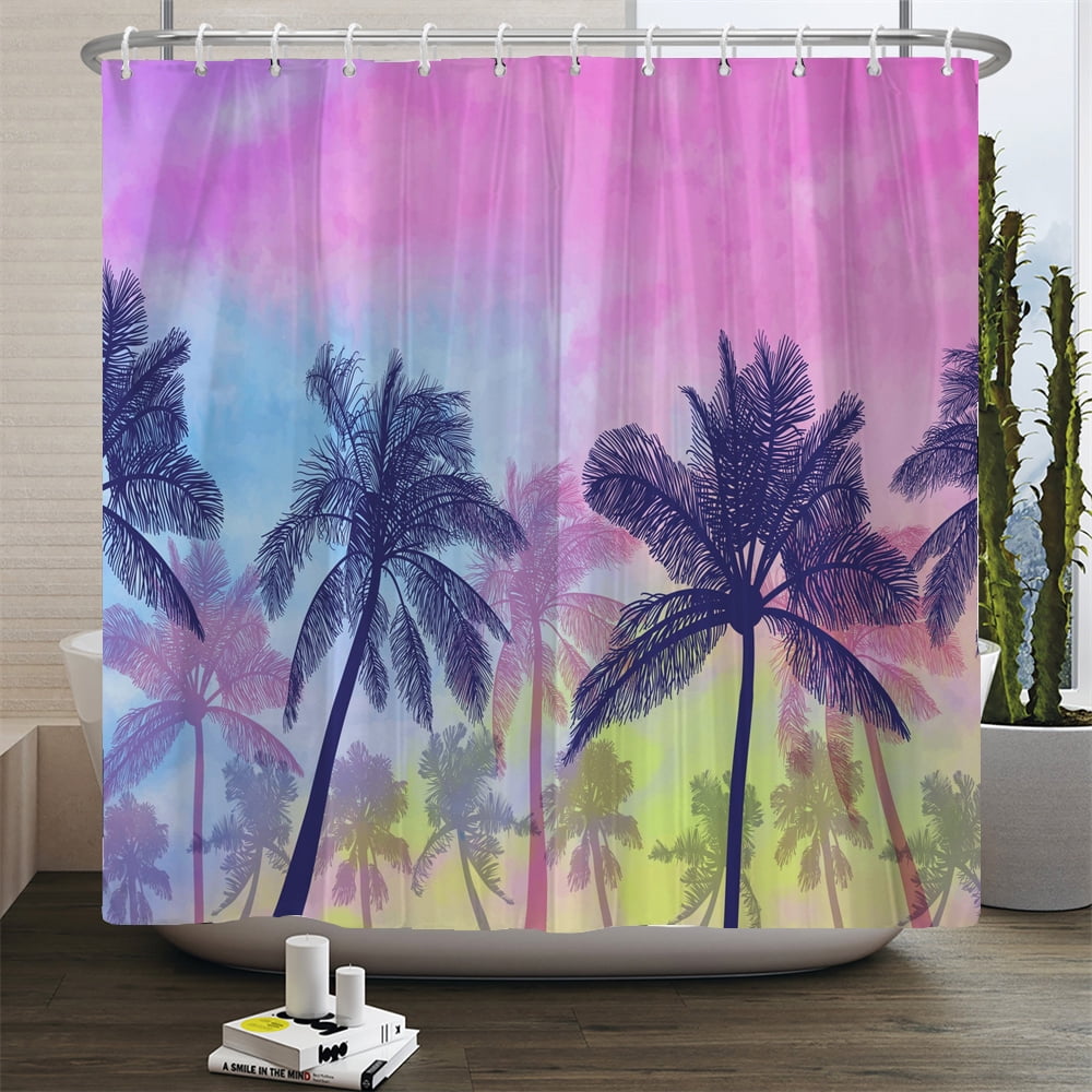 Summer Beach Tropical Palm Tree Shower Curtain For Bathroom Sunset ...