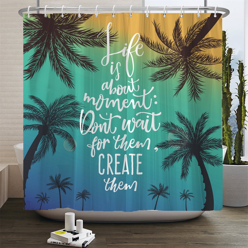 Summer Beach Tropical Palm Tree Shower Curtain For Bathroom Sunset ...