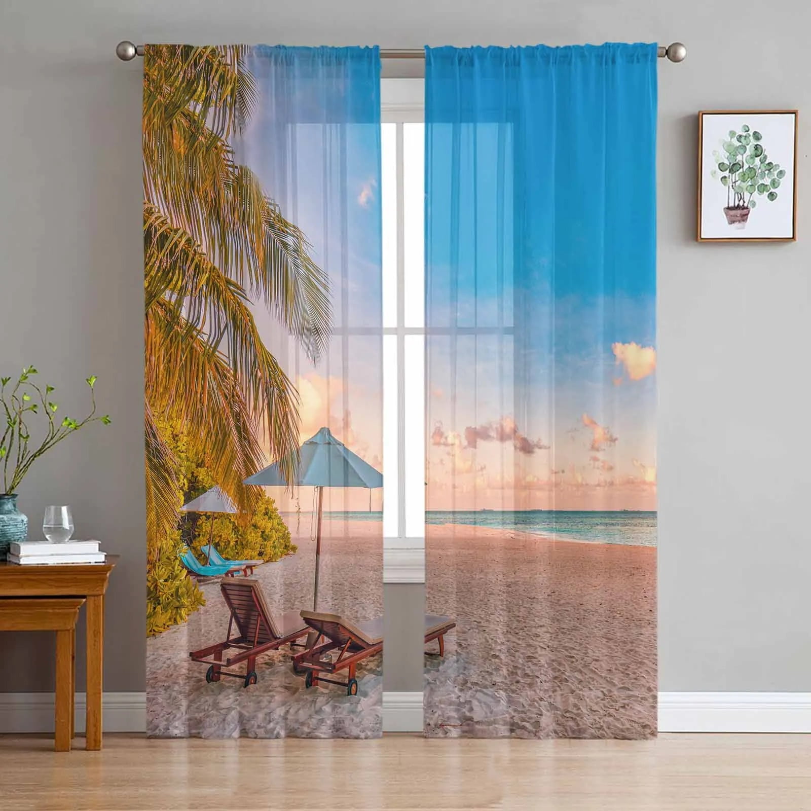 Summer Beach Tropical Plants Tulle Curtains for Living Room Bedroom ...